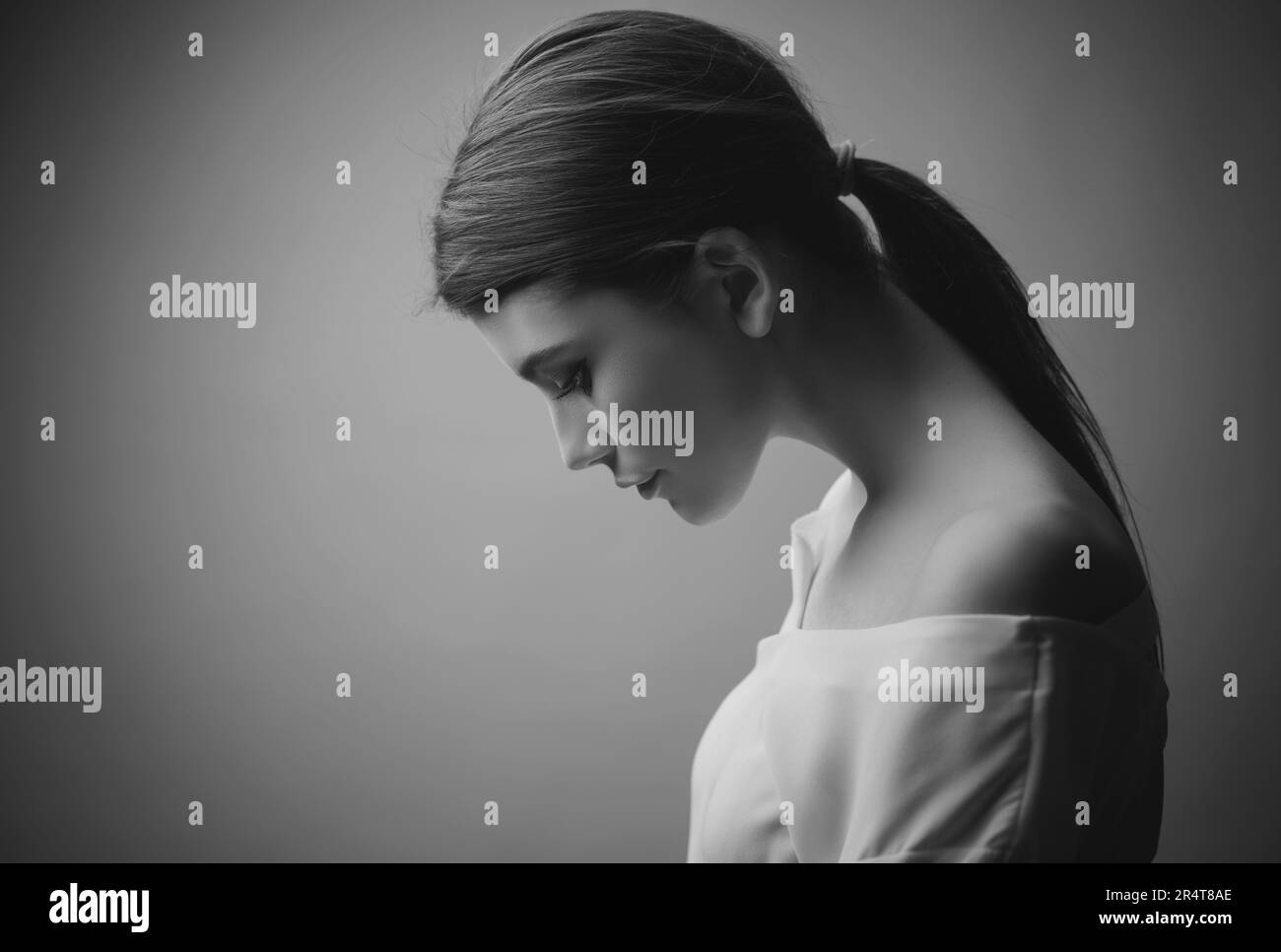 Woman with sad look Black and White Stock Photos & Images - Alamy