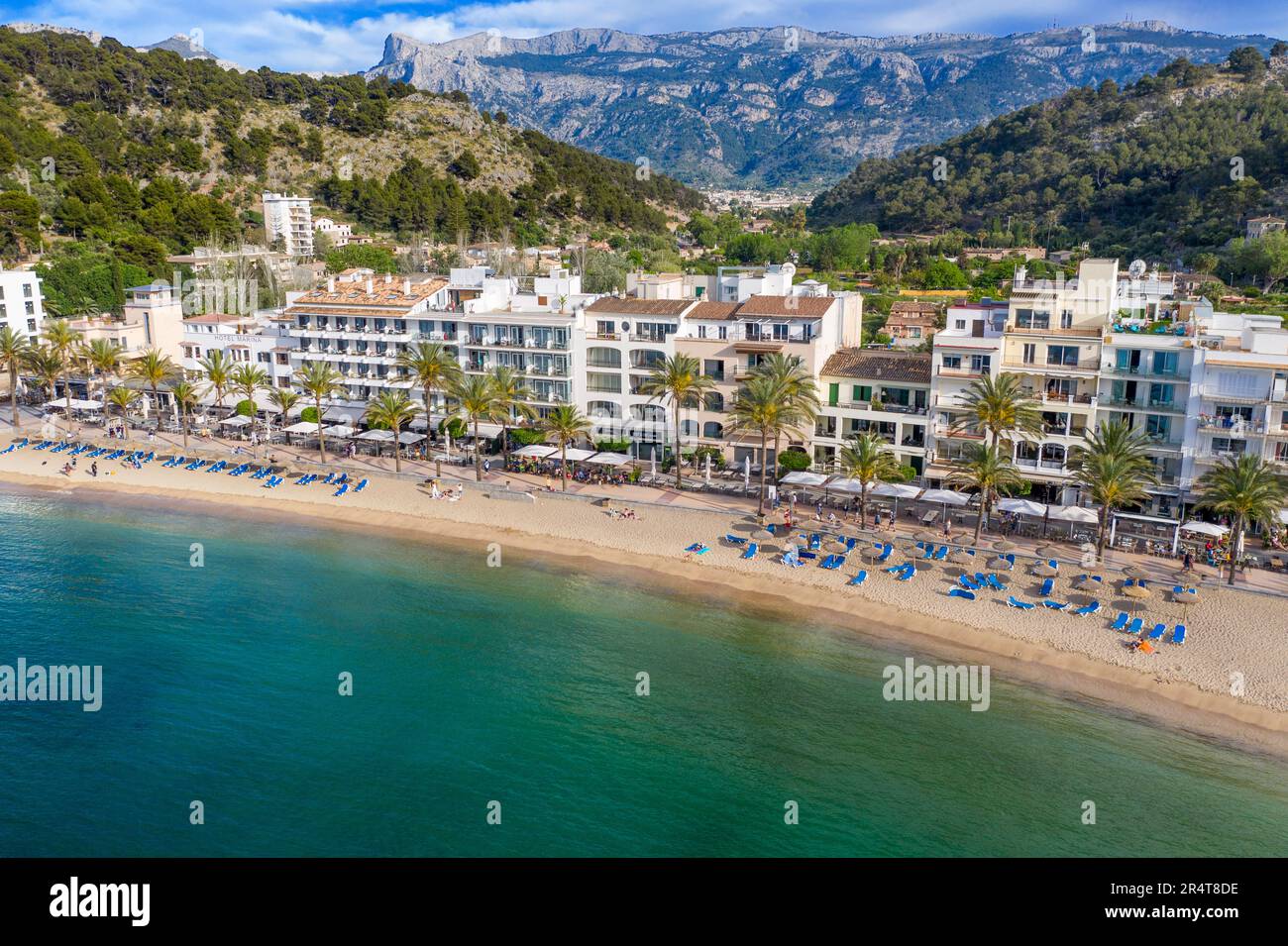 Aerial view of Platja de Port de soller beach, Port de Soller, Mallorca ... Aerial view of Platja de Port de soller beach, Port de Soller, Mallorca ...