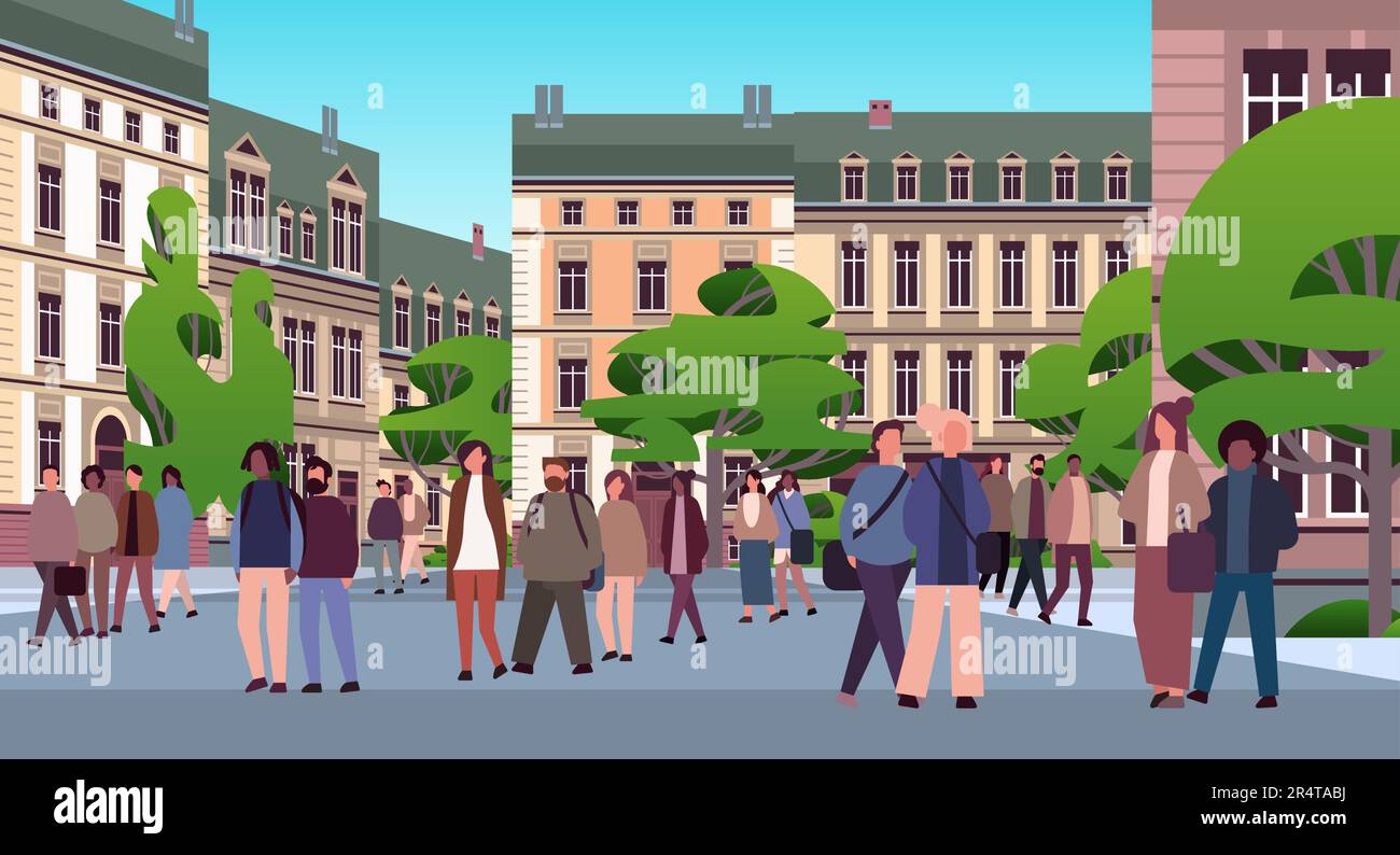 multiethnic people group walking outdoor mix race men women citizens ...