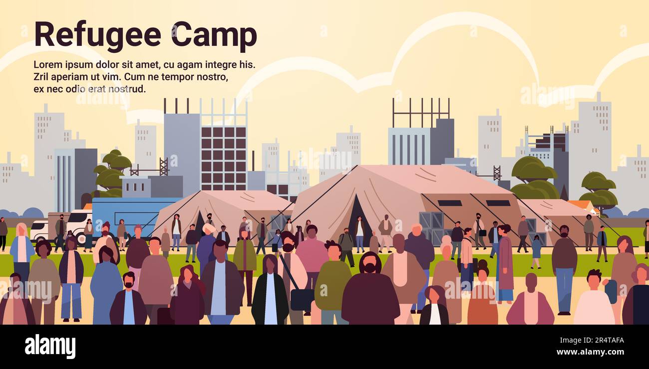 mix race people gathering in refugee camp humanitarian aid to refugees ...