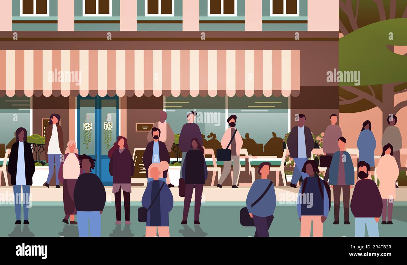 multiethnic people group walking outdoor mix race men women citizens ...