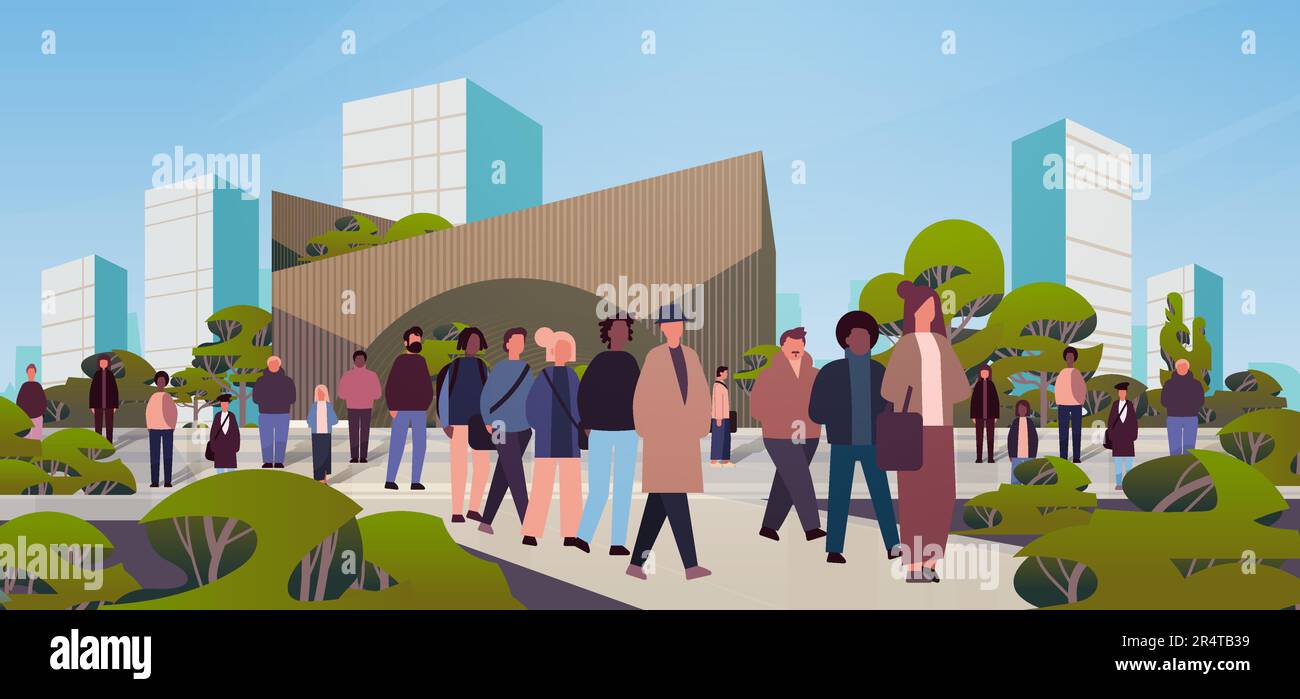 multiethnic people group walking outdoor mix race men women citizens ...