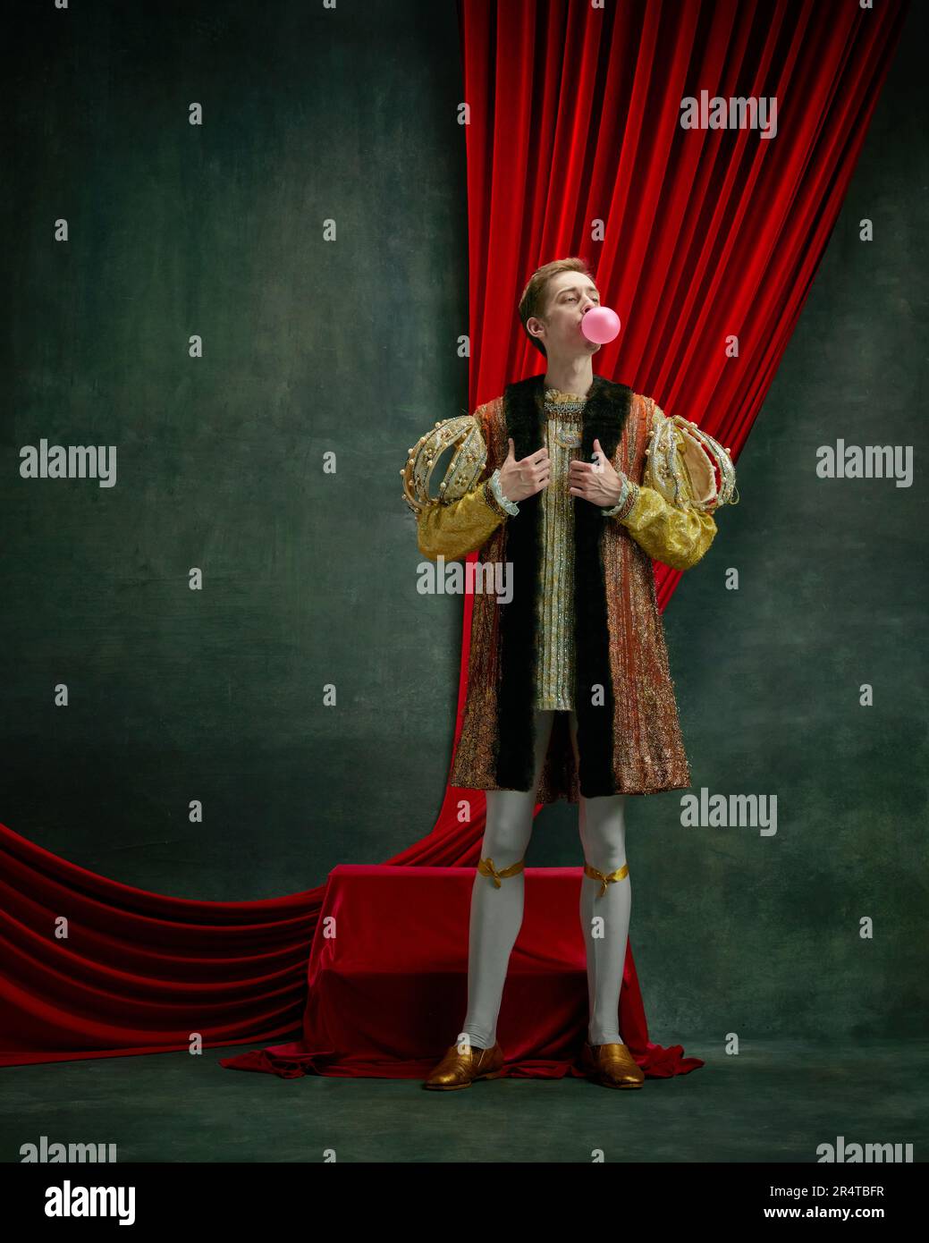 Portrait of young male royal person, duke, romance in vintage clothing ...