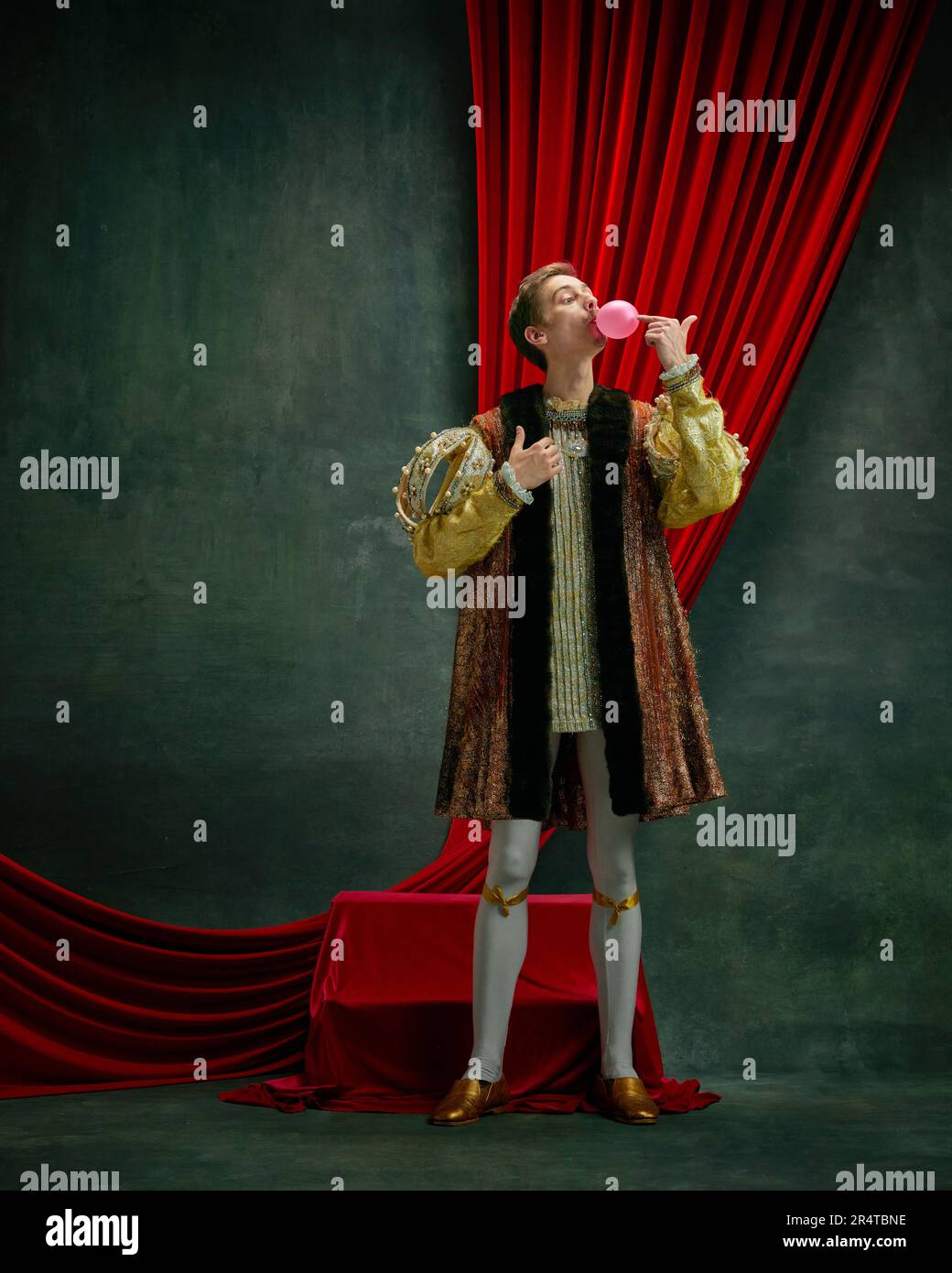 Portrait of young male royal person, duke, romance in vintage clothing ...