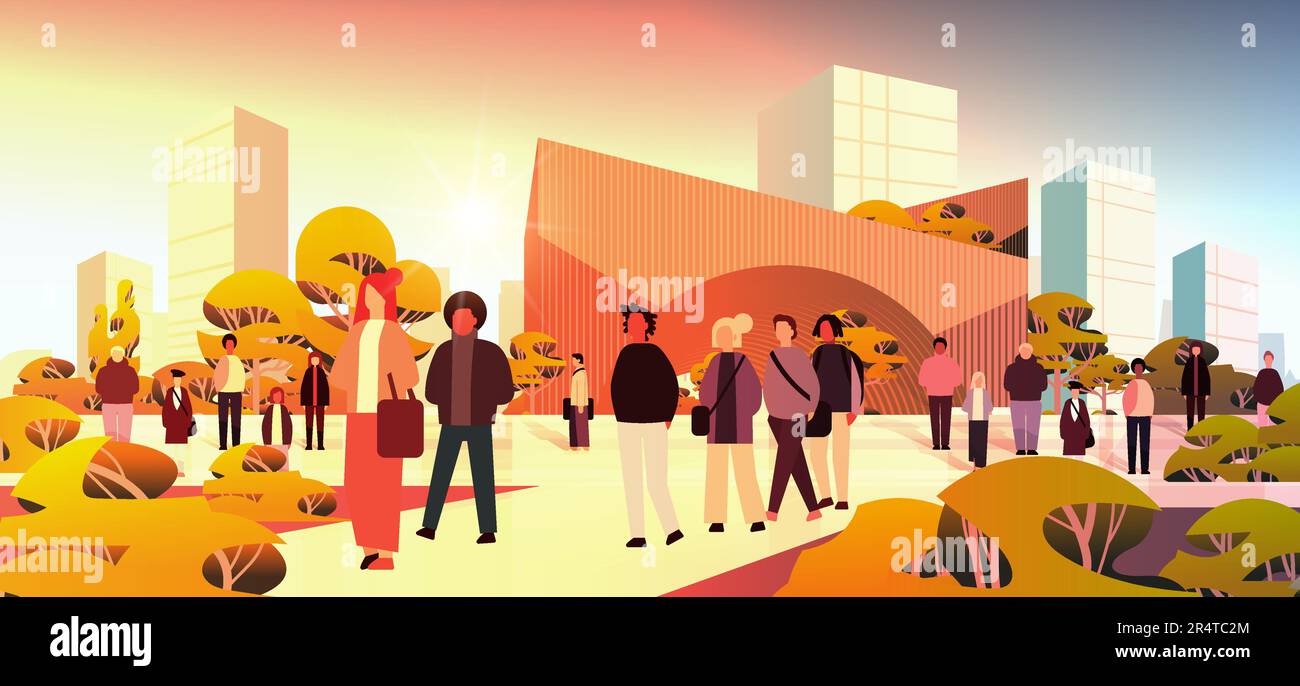 multiethnic people group walking outdoor mix race men women citizens ...