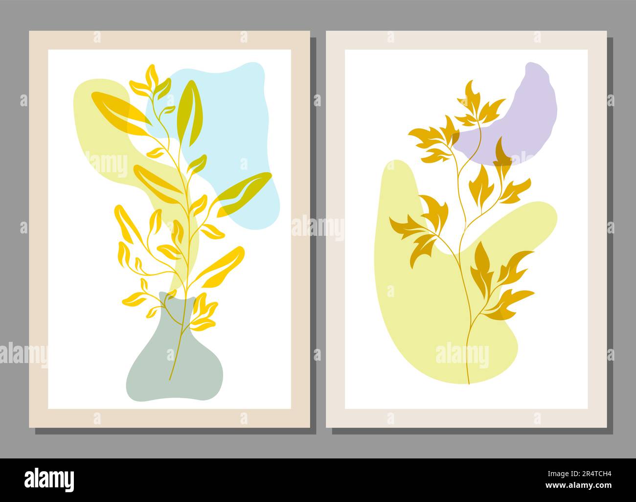 The layout of the painting with plant elements and abstract forms ...