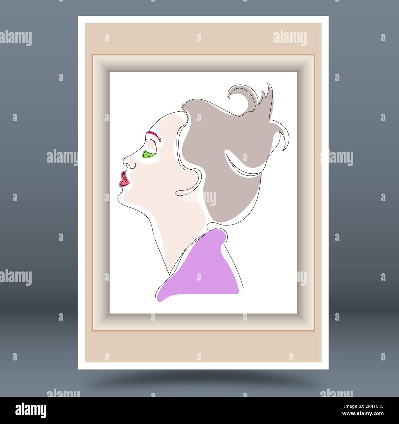 Abstract female portrait with one line in profile. Layout of a painting ...