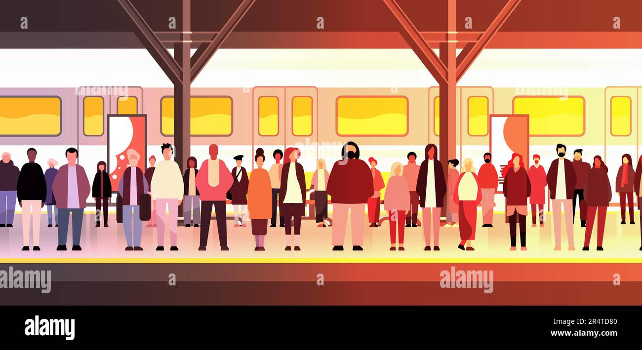 multiethnic people group standing on railway station mix race men women ...