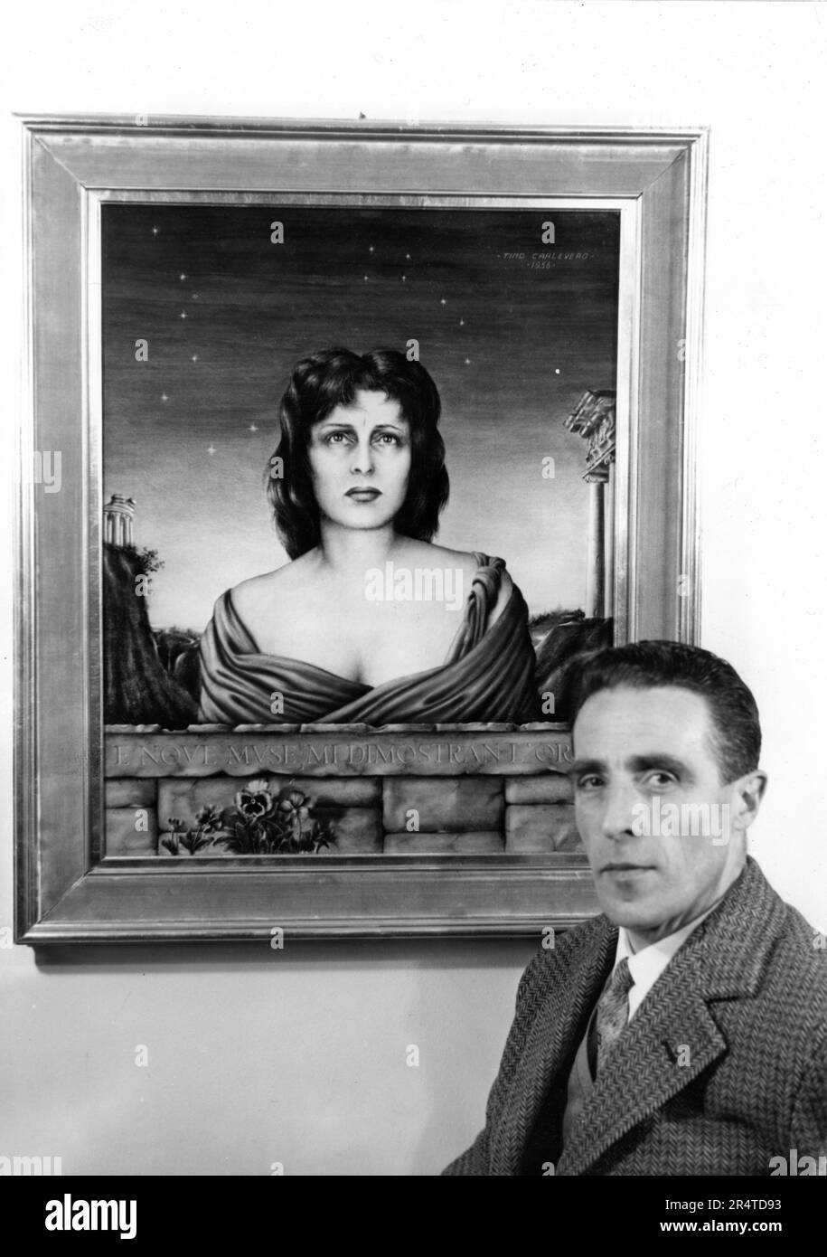 Italian Artist TINO CARLEVERO in April 1956 with his portrait painting ...