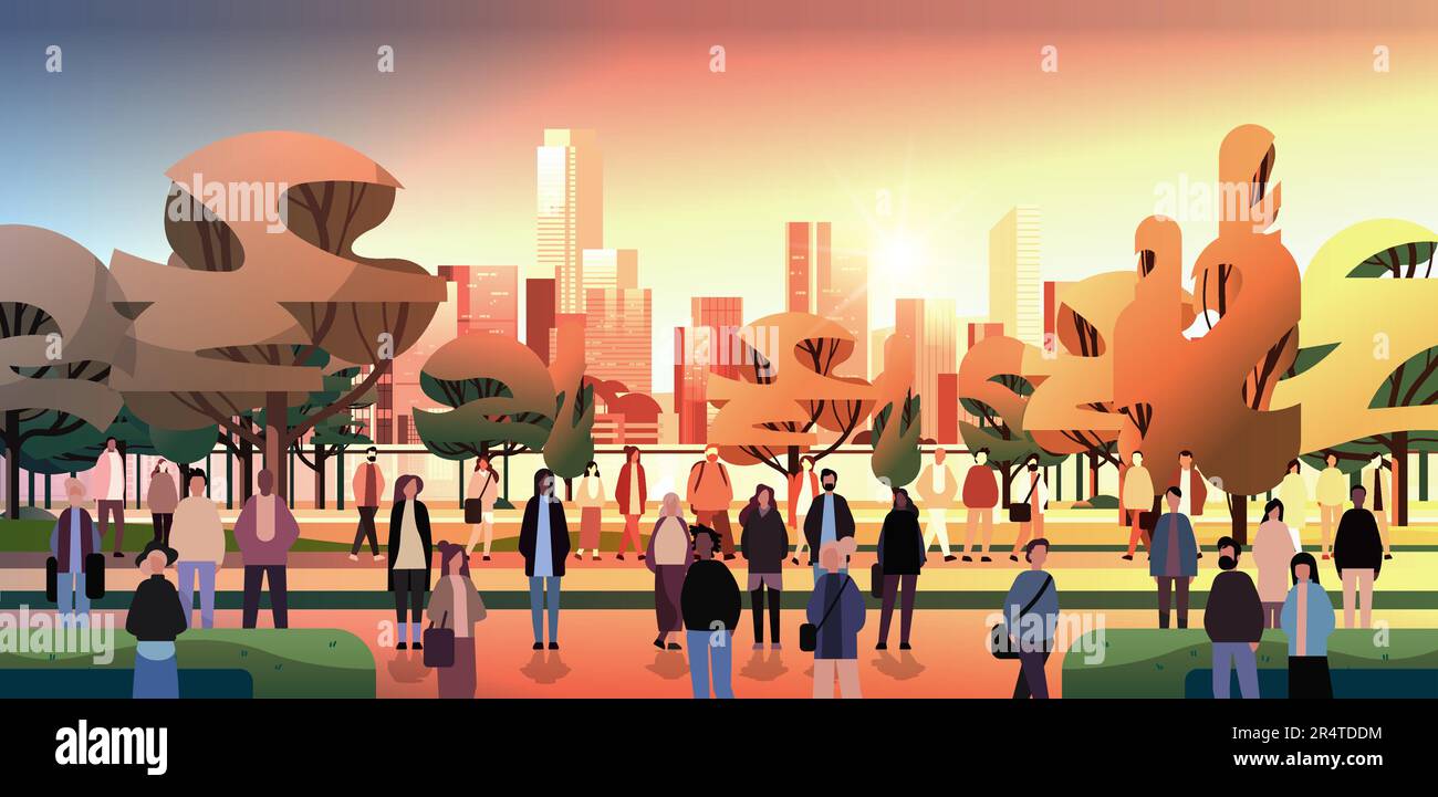 multiethnic people group walking outdoor mix race men women crowd ...