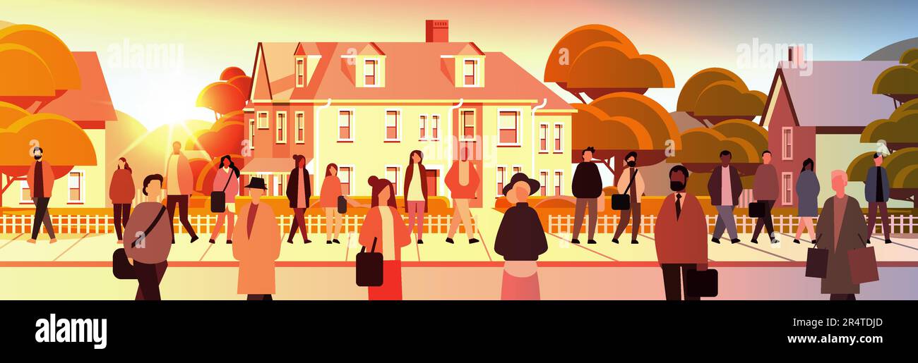 multiethnic people group walking outdoor mix race men women citizens ...