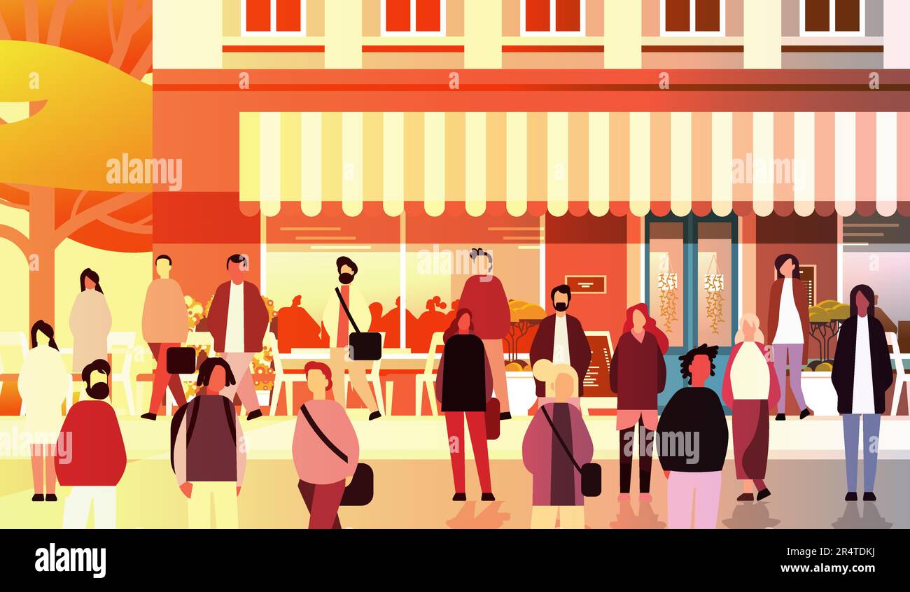 multiethnic people group walking outdoor mix race men women citizens ...