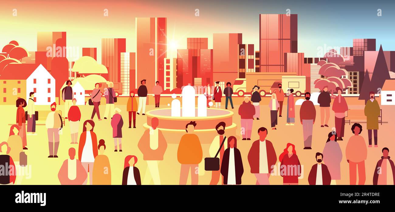 multiethnic people group walking outdoor mix race men women crowd ...