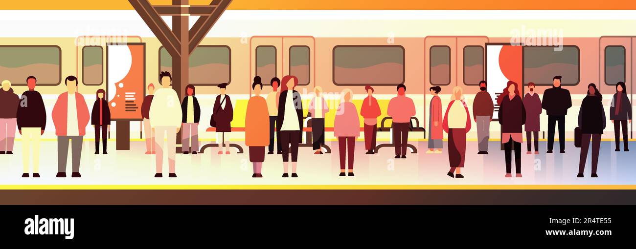 multiethnic people group standing on railway station mix race men women ...