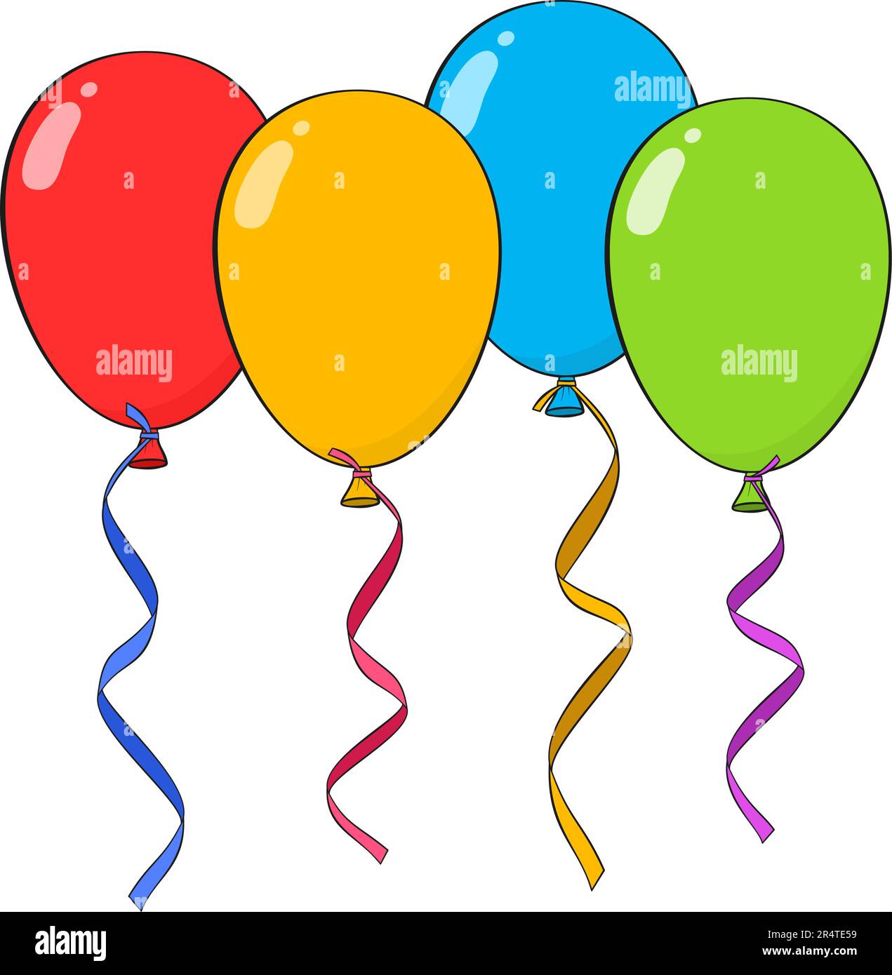 Colorful balloons with ribbons. Cartoon. Vector illustration. Isolated ...