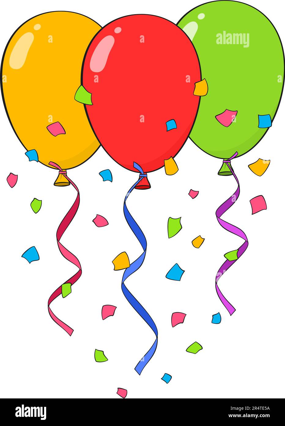Colorful balloons with ribbons and confetti. Cartoon. Vector ...