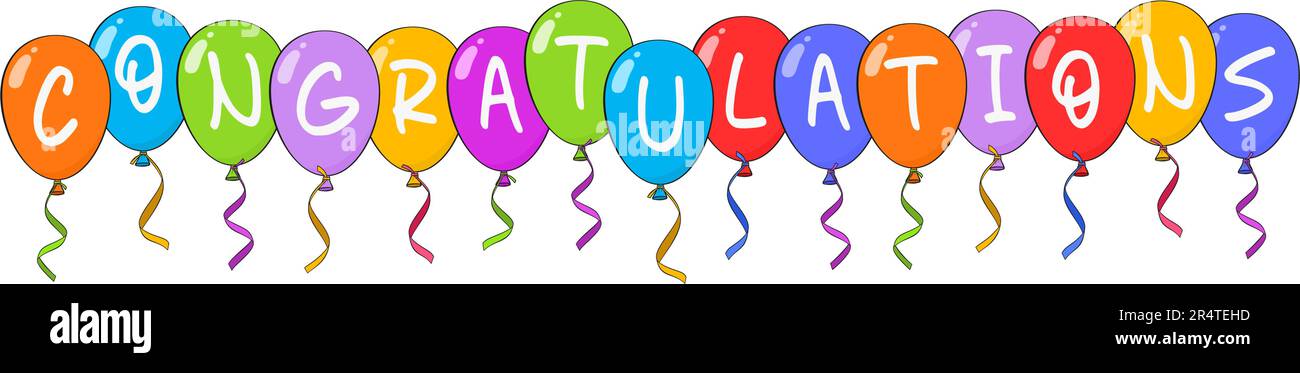 Congratulations lettering with colorful balloons. Cartoon. Vector ...