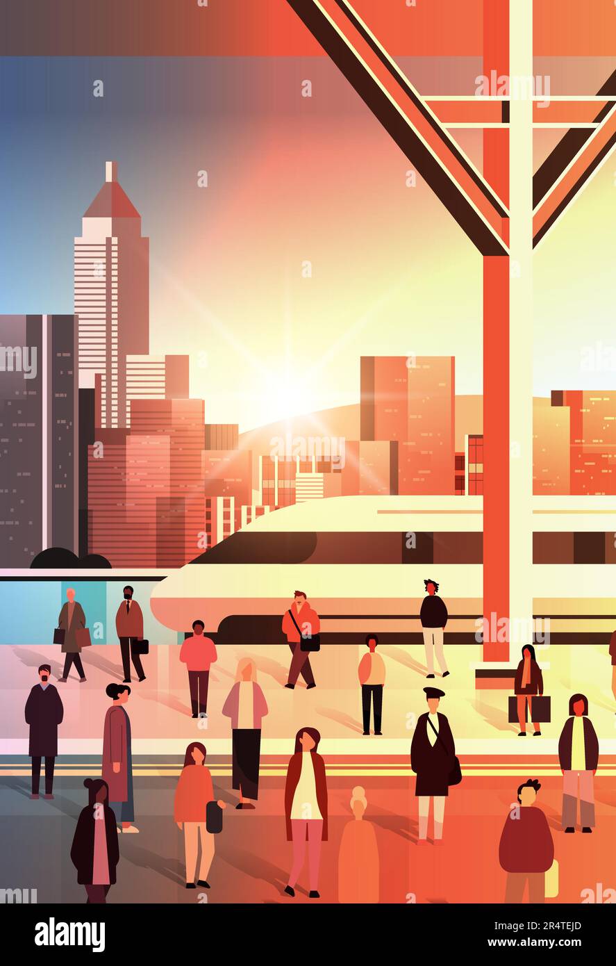 multiethnic people group standing on railway station mix race men women ...