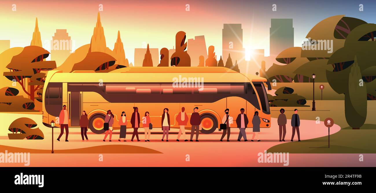 Crowd bus stop people standing Stock Vector Images - Alamy