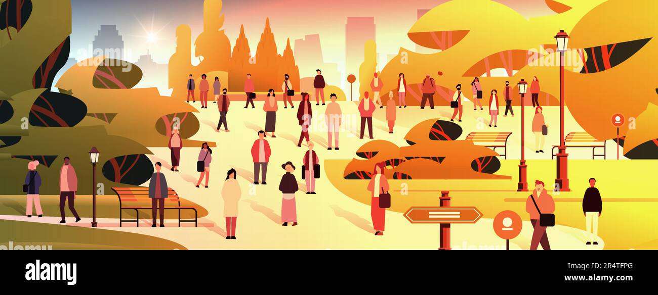 multiethnic people group walking outdoor mix race men women crowd ...