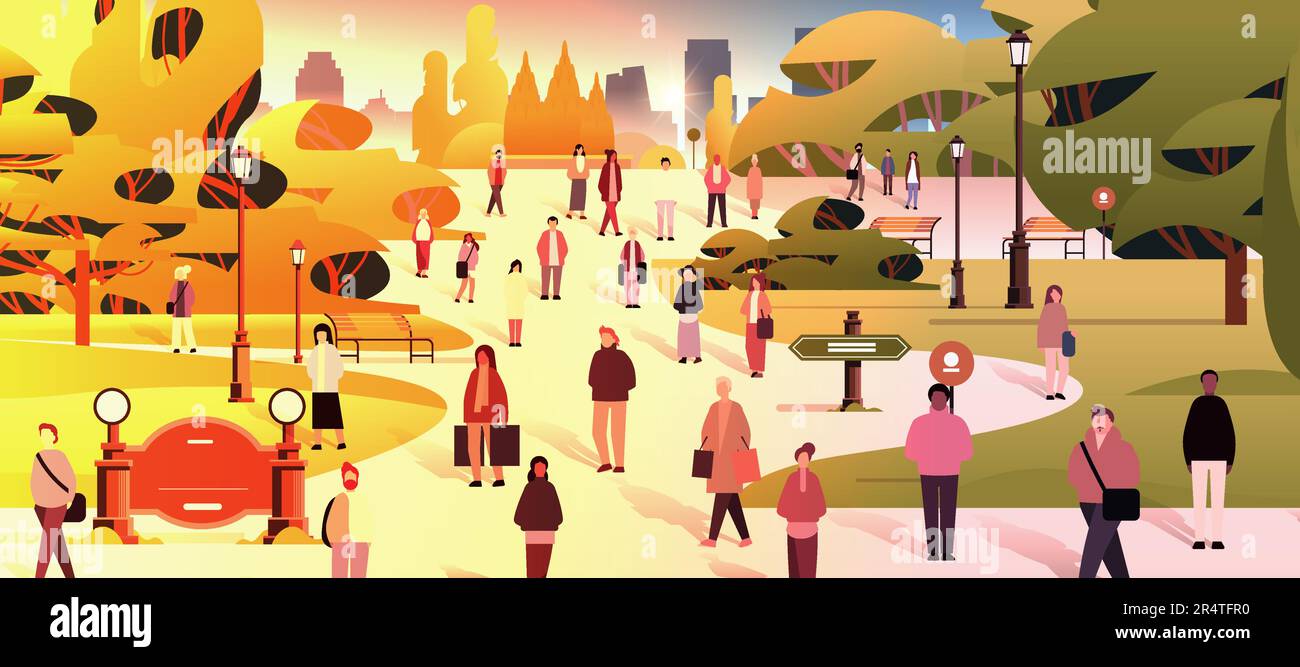 multiethnic people group walking outdoor mix race men women crowd ...