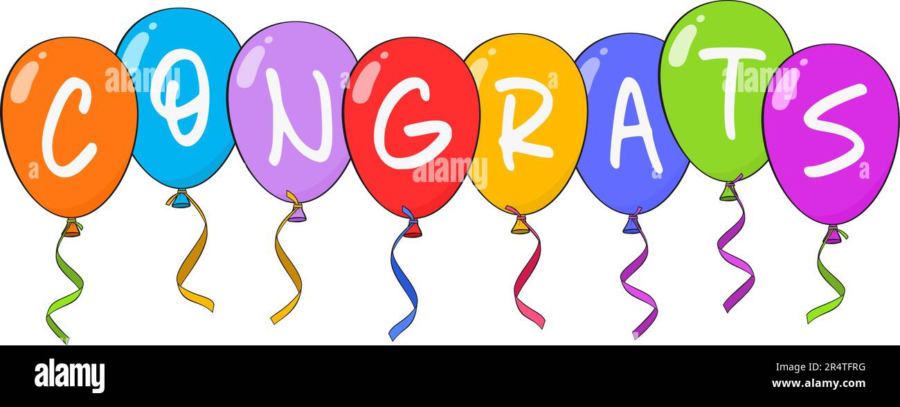 Congrats lettering with colorful balloons. Cartoon. Vector illustration ...