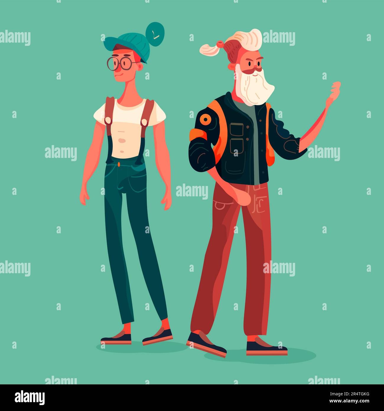 men in casual clothes standing together senior and young male cartoon ...