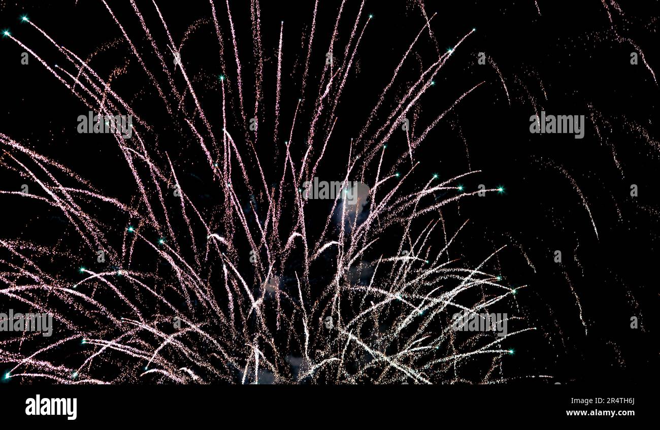 bright fireworks on black background. vivid pyrotechnics show Stock ...