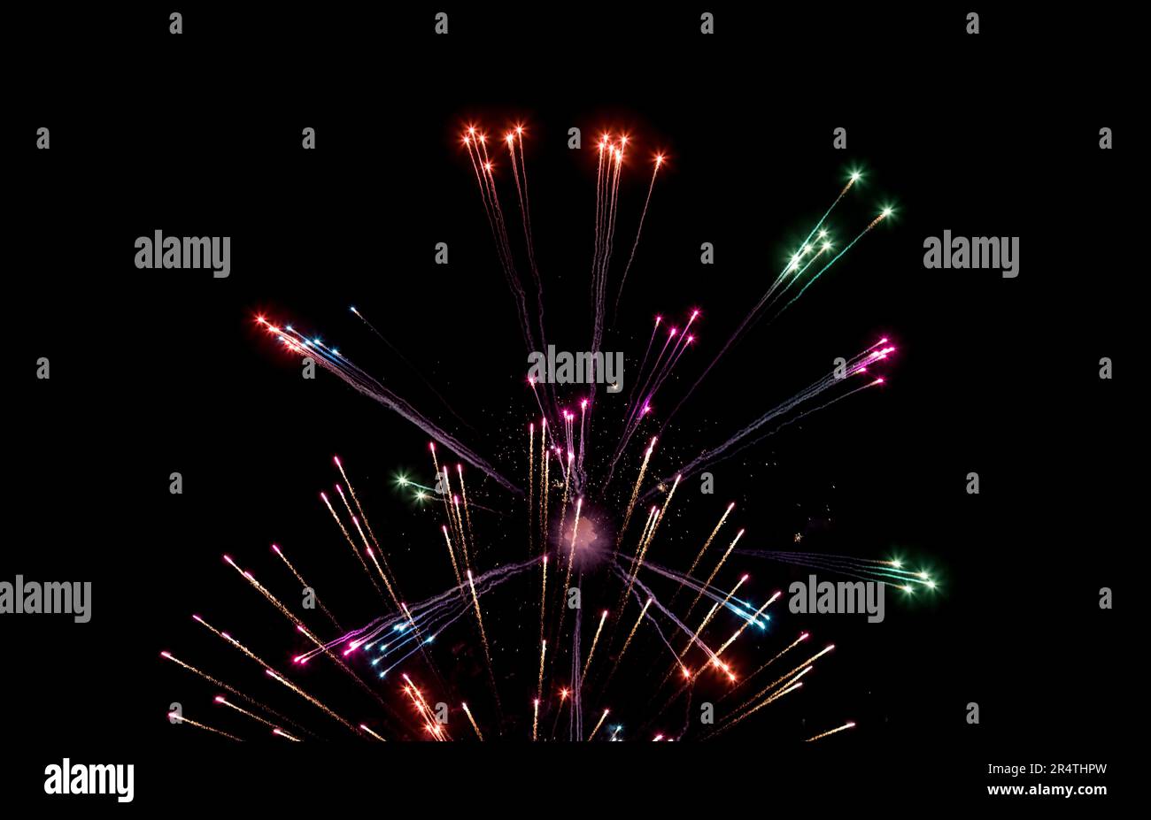 Beautiful fireworks on the black sky background. Amazing beauty ...