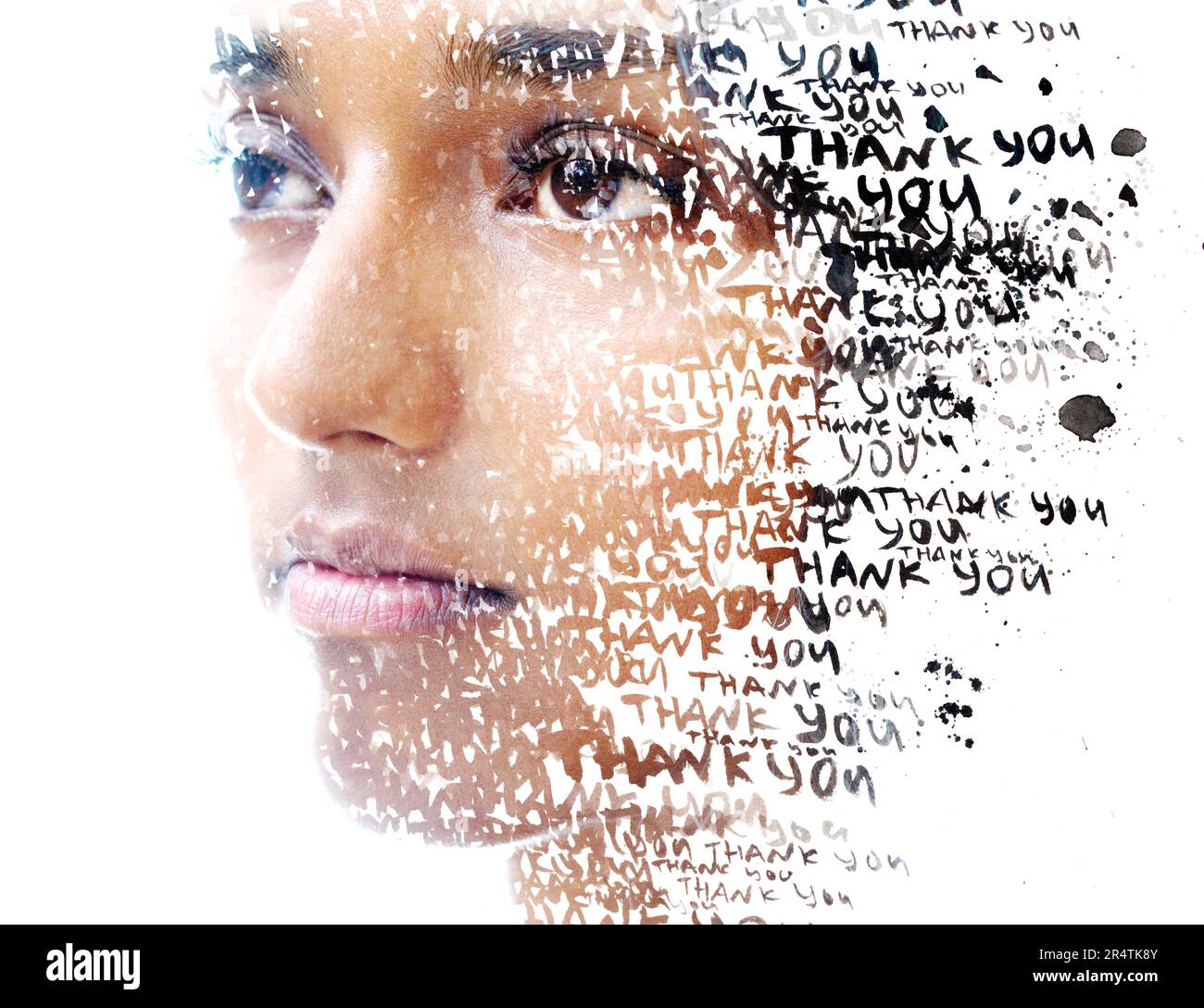 A paintography portrait of a woman's face with a handwriting Stock ...