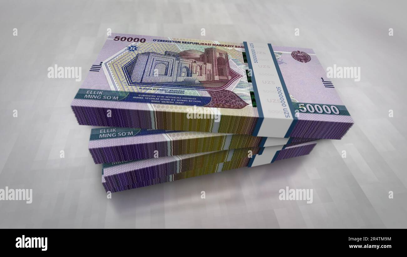 Uzbekistan money Uzbek Sum money pack 3d illustration. 50000 UZS ...