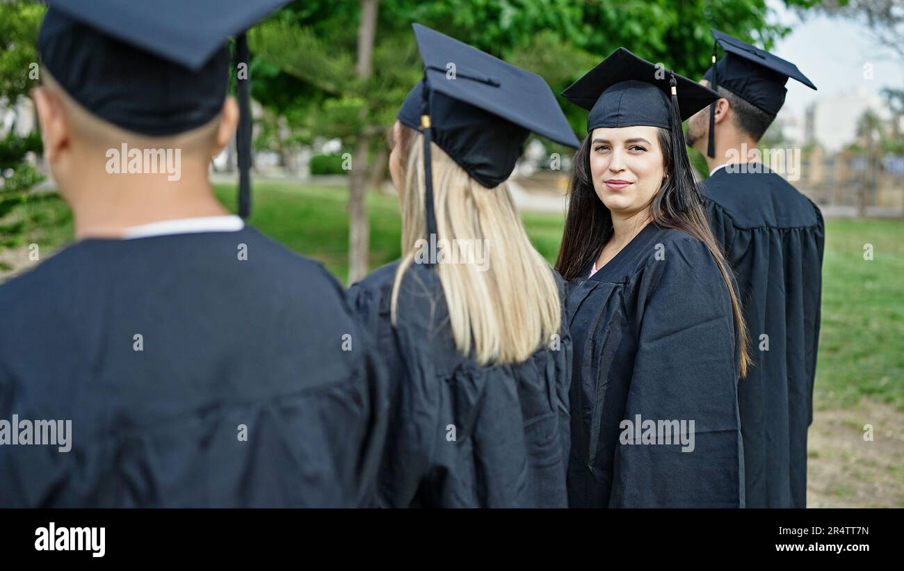 Group of people students graduated smiling confident standing together ...