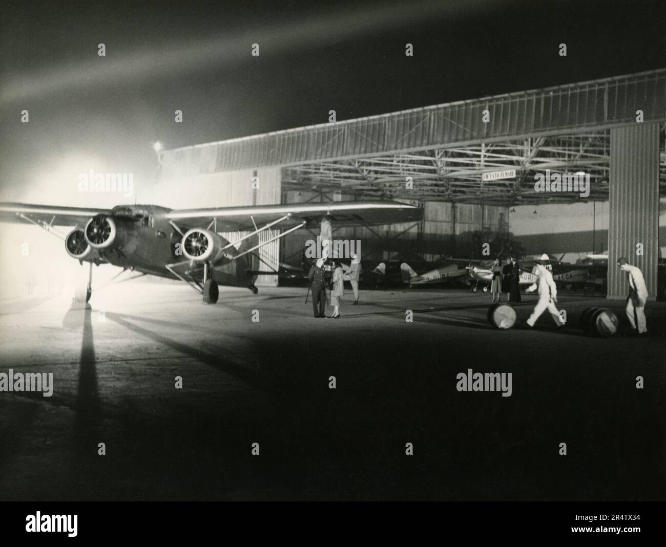 Caproni ca.133 trimotor aircraft outside the hangar, Italy 1950s Stock ...