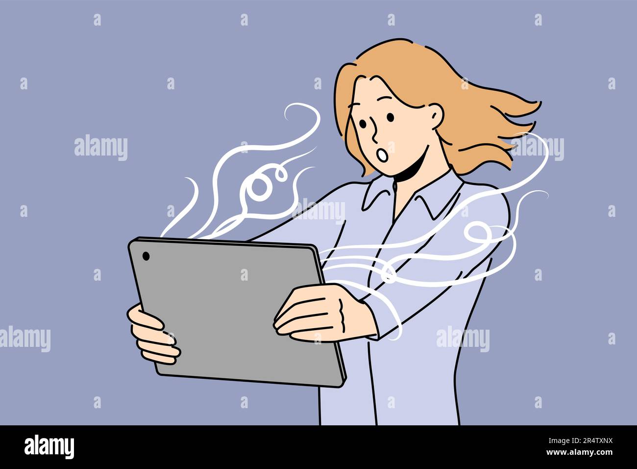 Stunned woman look at tablet screen feel shocked with unbelievable news ...