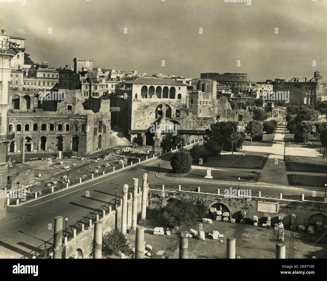 View of the new road Via dell'Impero at Roman Forum, Italy 1920s Stock ...