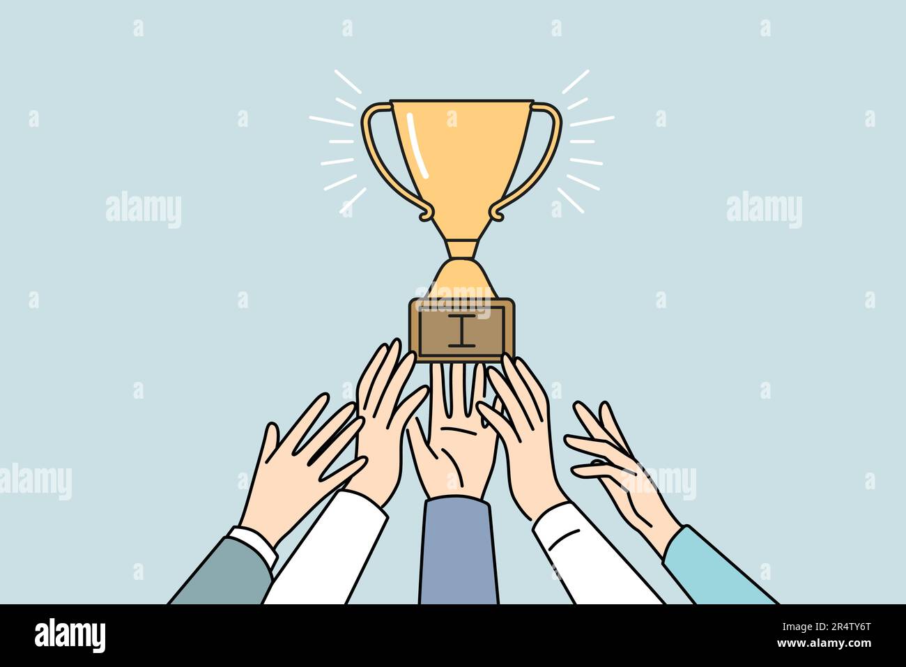 Employee hands reaching golden trophy work for achievement or ...