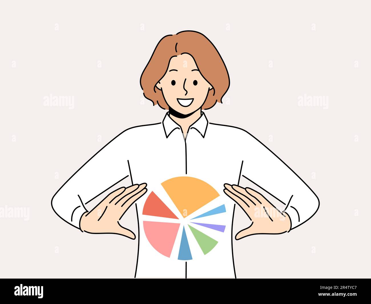 Smiling businesswoman with pie chart diagram in hands. Happy female ...