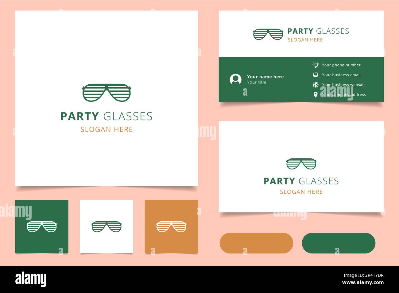 Party glasses logo design with editable slogan. Branding book and ...