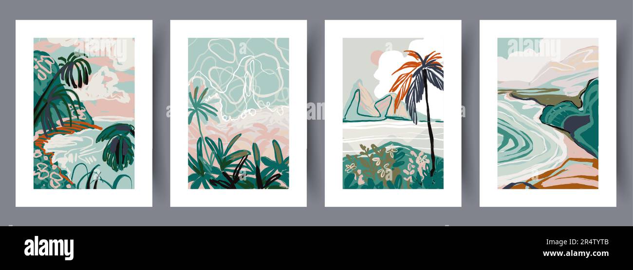 Landscape beach exotic island wall art print Stock Vector Image & Art ...