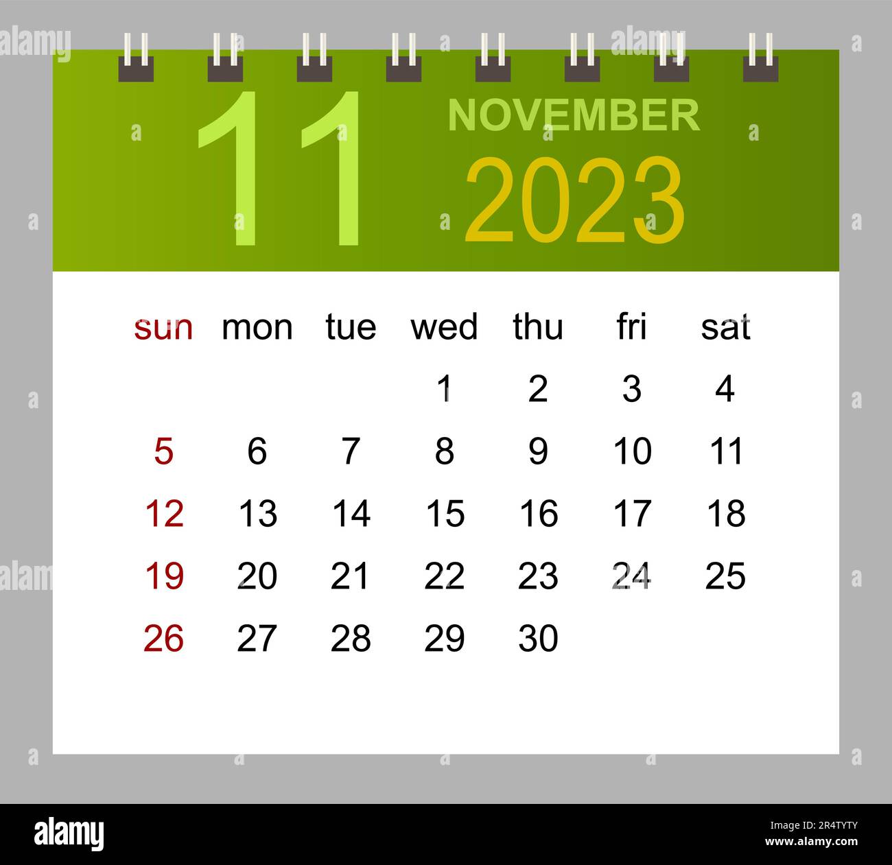 November 2023. Vector monthly calendar template 2023 year in simple ...