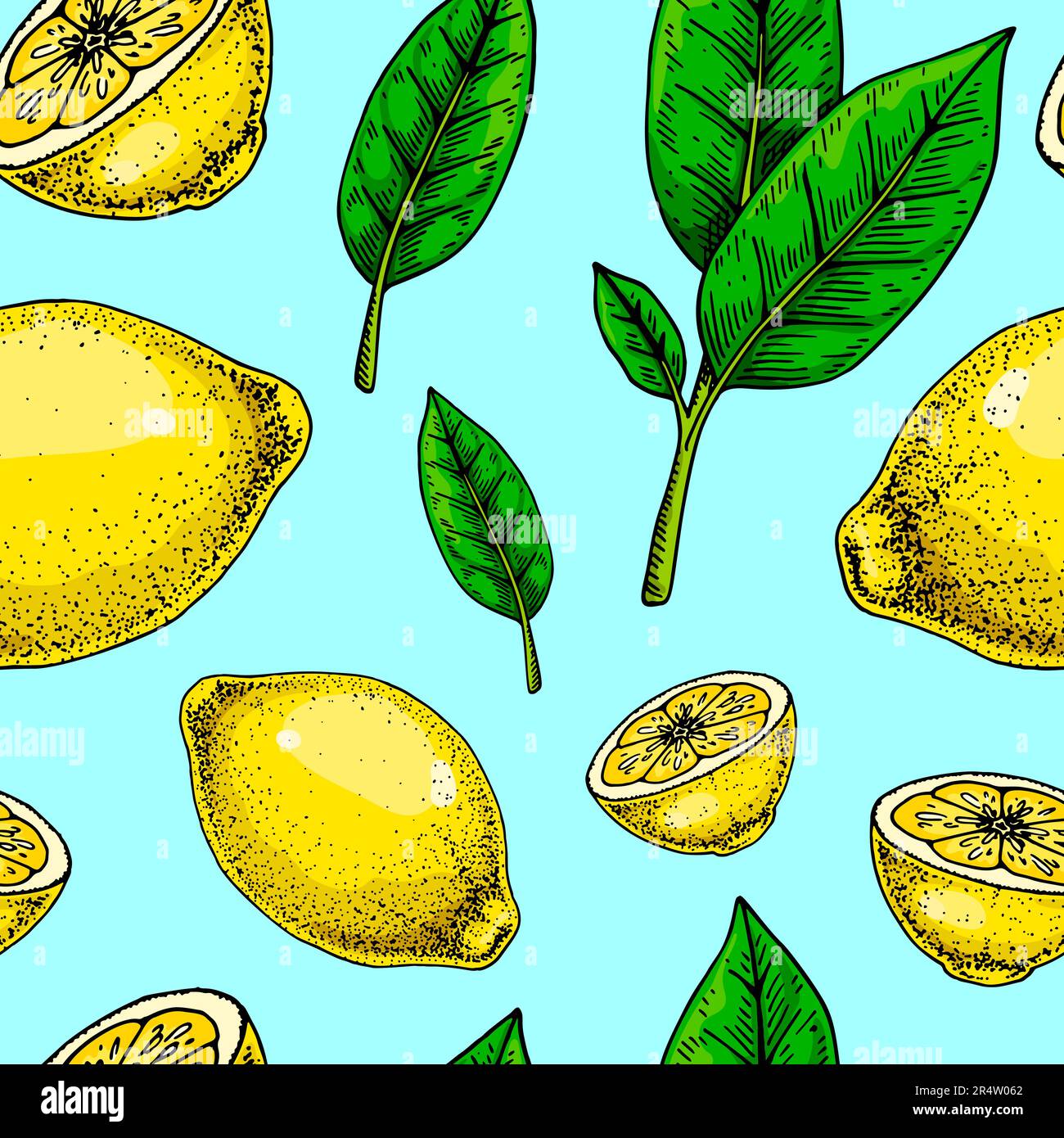 Lemon seamless pattern. Colorful hand drawn vector illustration in ...
