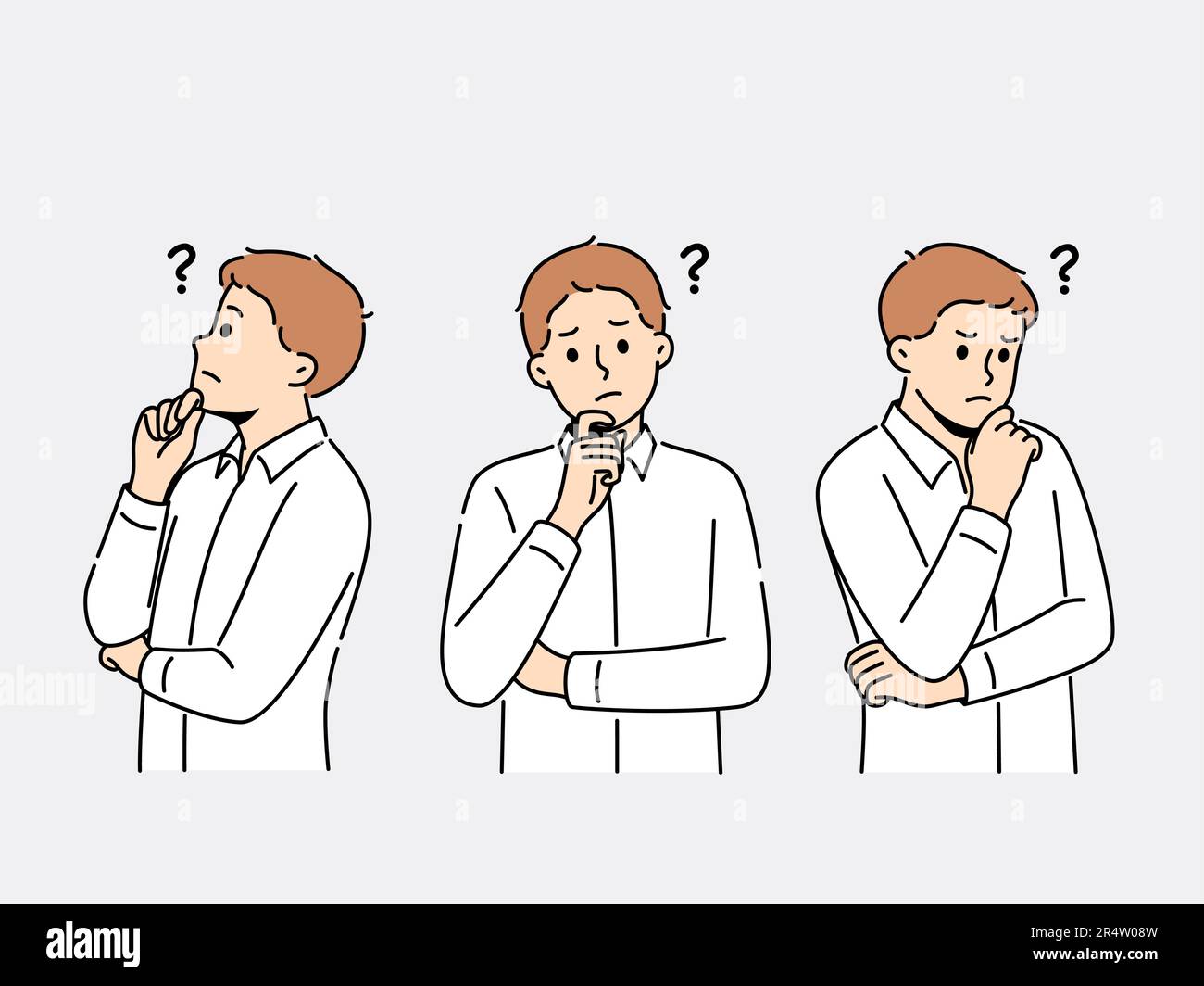 Male employee feel confused looking for problem solution or answer ...