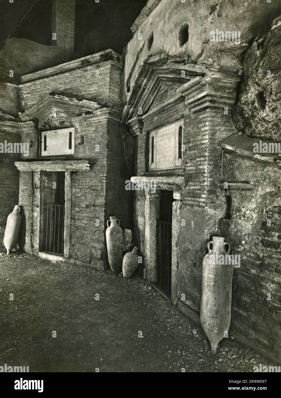 Facade of the three cells at the Catacombs of St. Sebastian, Rome ...