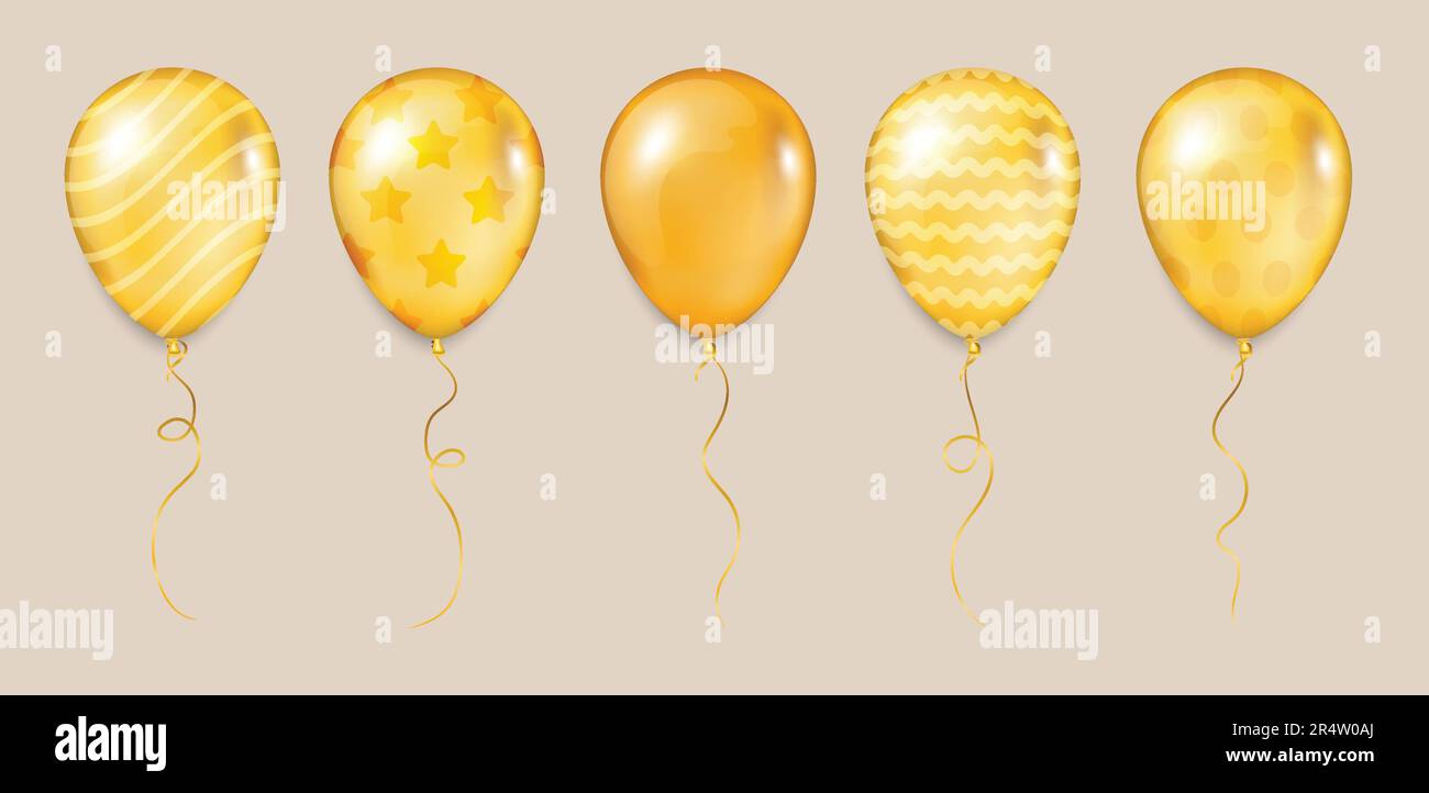 Collection golden print balloons. Realistic vector Stock Vector Image ...