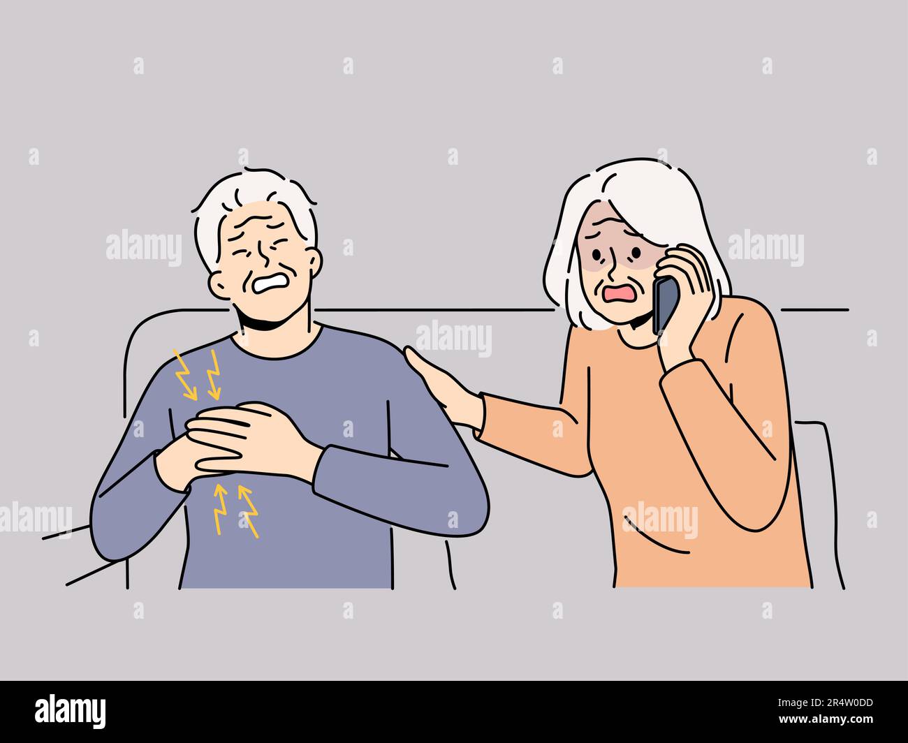 Scared old woman call ambulance worried about mature husband heaving ...
