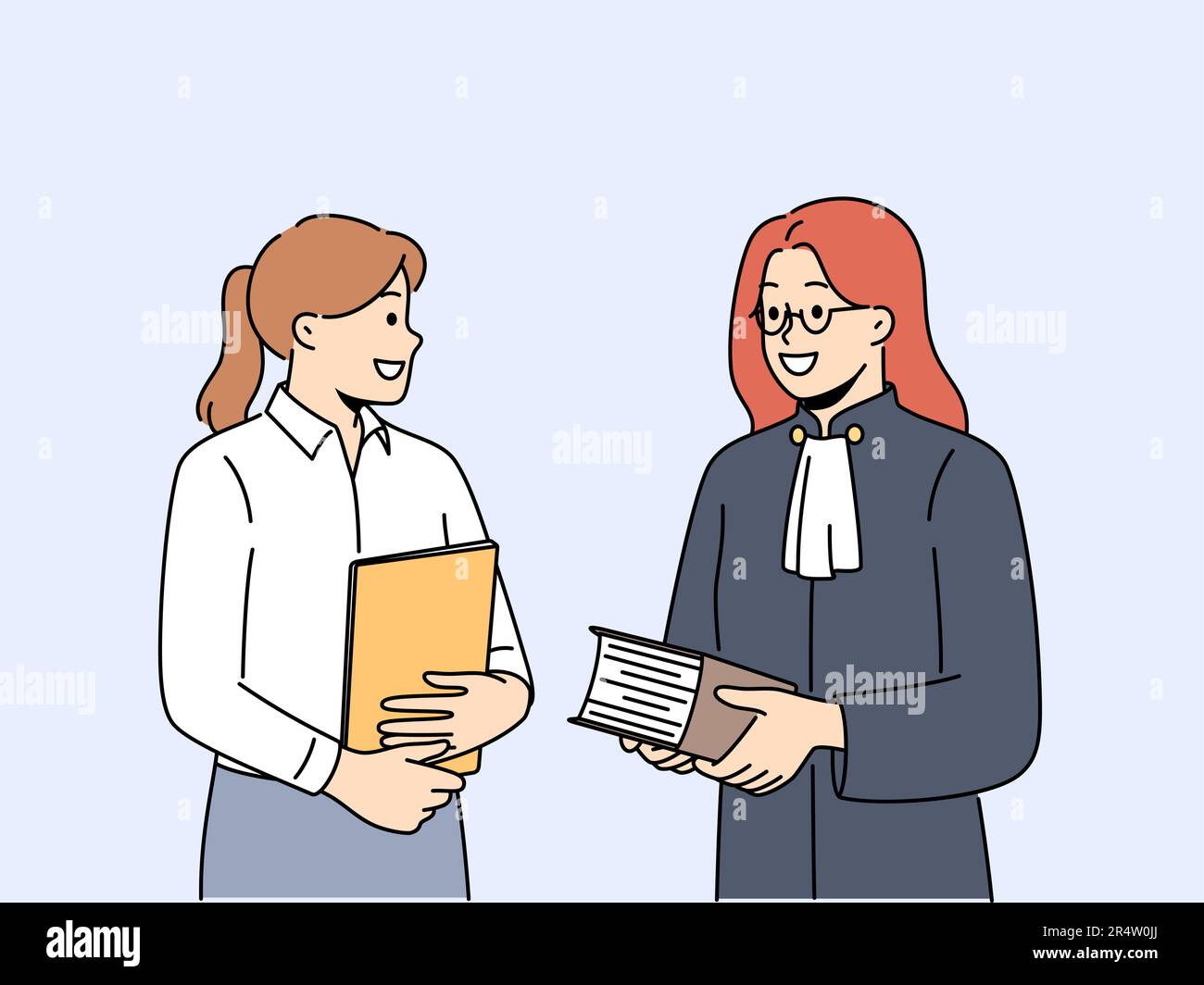 Smiling female lawyer and paralegal with folders in office. Happy woman ...