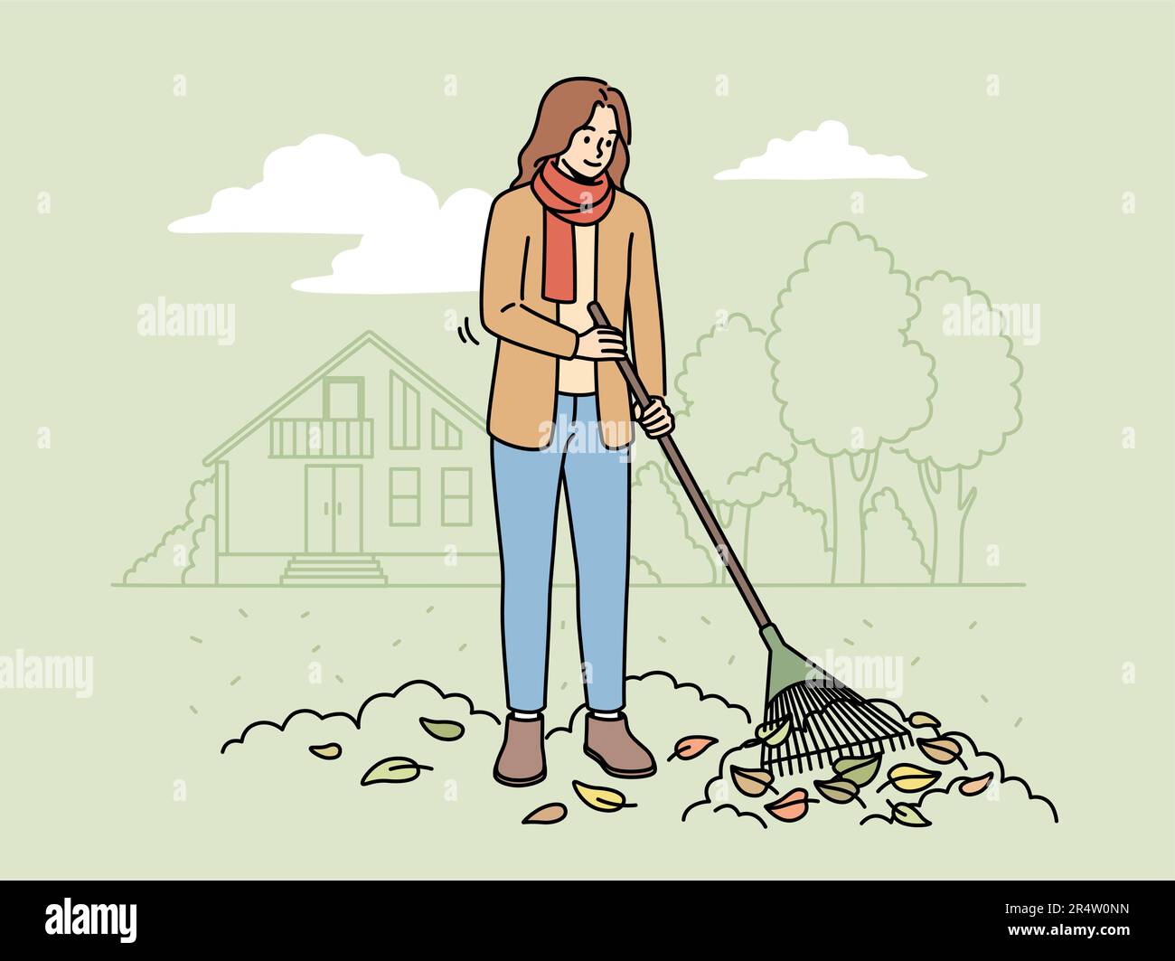 Woman sweeping garden Stock Vector Images - Alamy