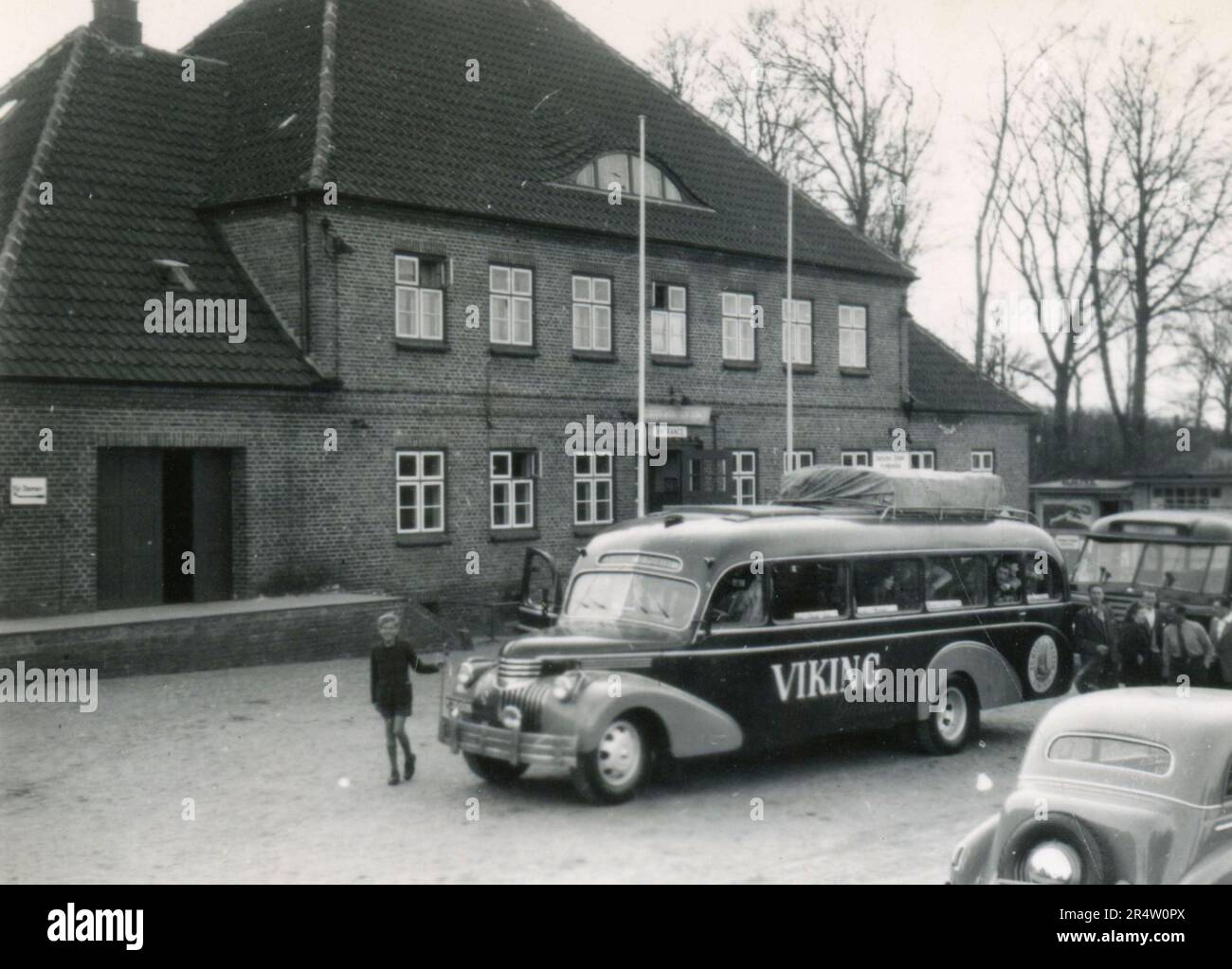 Viking Bus collecting Danish tourists, Copenhagen, Denmark 1951 Stock ...