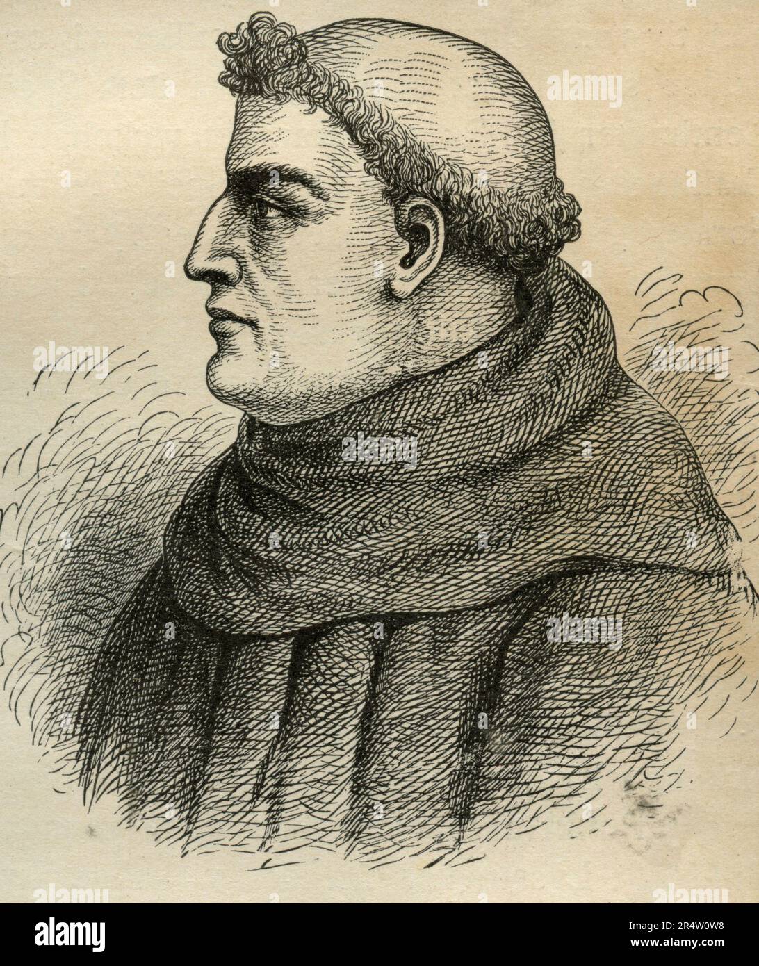 Portrait of English philosopher Roger Bacon, lithograph 1850s Stock ...