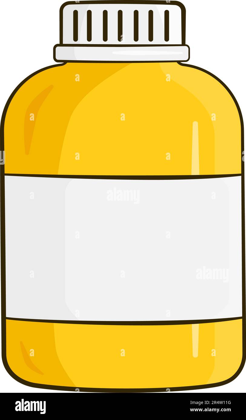 Blue bottle with label. Cartoon. Vector illustration. Isolated on white ...